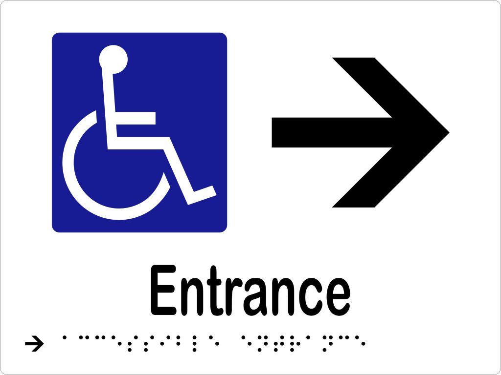 Accessible Entrance & Arrow w Braille - KJAM Signage